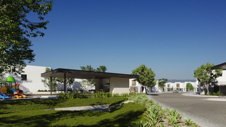 Render realista en México terraza y zona de juegos en fraccionamiento ...